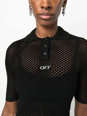 Off-White Off-logo Open-knit Polo Shirt
