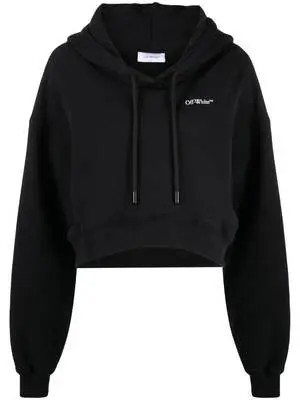 Off-White Logo-print Cropped Hoodie - Black