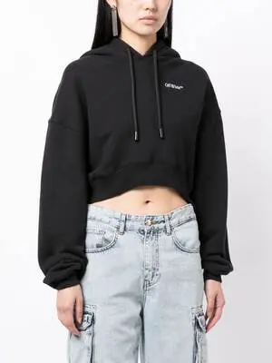 Off-White Logo-print Cropped Hoodie - Black