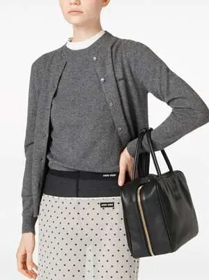 Miu Miu Cashmere Crewneck Sweater With Logo Detail - Grey