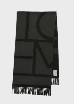 TOTÊME Monogram Jacquard Wool Scarf Charcoal Mélange Charcoal Melange