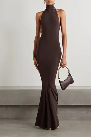 Norma Kamali Stretch-jersey Turtleneck Gown - Brown