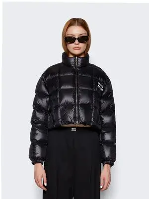 Miu Miu Cropped Nylon Down Jacket - Black | Editorialist