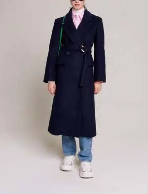 Maje Wool Long Coat - Navy