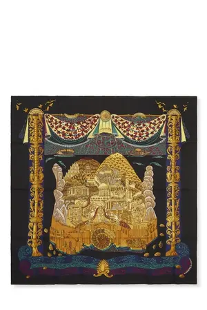 HERMÈS Black & Multicolor 'l'atlantide' Silk Scarf 90