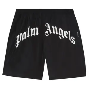 Palm Angels Curved Logo Swim Short /white - Black