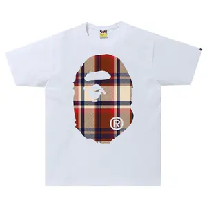 A BATHING APE Check Big Ape Head Tee /red - White