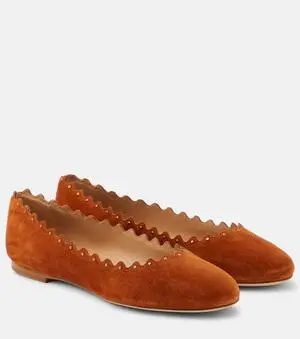 Chloé Chloé Lauren Embellished Suede Ballet Flats Brown