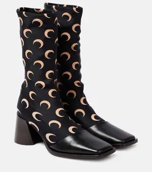 MARINE SERRE Printed Leather-trimmed Sock Boots - Multicoloured