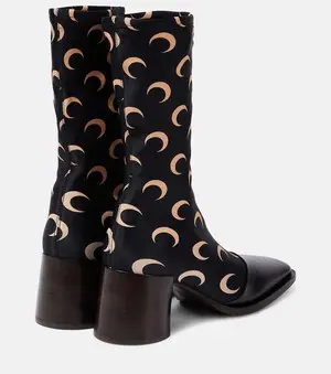 MARINE SERRE Printed Leather-trimmed Sock Boots