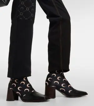 MARINE SERRE Printed Leather-trimmed Sock Boots
