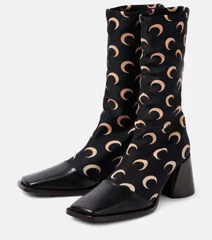 MARINE SERRE Printed Leather-trimmed Sock Boots