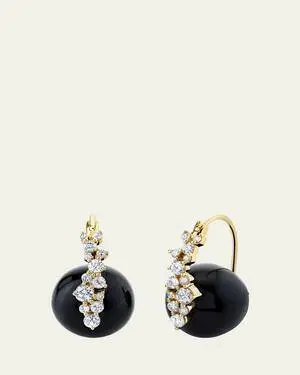 SYDNEY EVAN 14k Yellow Gold Smooth Round Onyx Cocktail Earrings With Diamonds