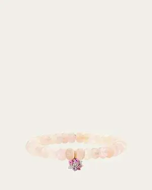 SYDNEY EVAN 14k Morganite Beaded Bracelet With Diamond And Sapphire Disc Charm