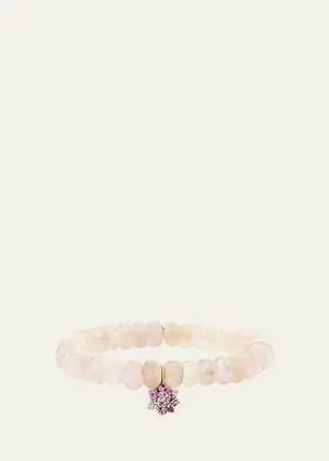 SYDNEY EVAN 14k Morganite Beaded Bracelet With Diamond And Sapphire Disc Charm
