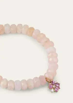SYDNEY EVAN 14k Morganite Beaded Bracelet With Diamond And Sapphire Disc Charm