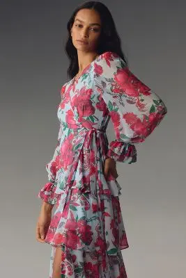 Hutch Long-Sleeve V-Neck Wrap Maxi Dress - Blue | Editorialist