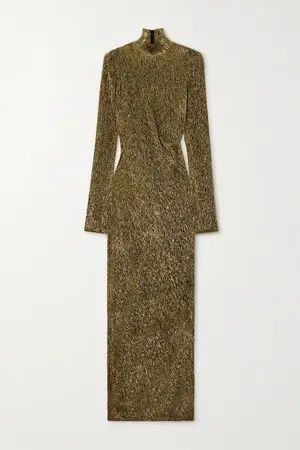 PETAR PETROV Treasure Metallic Plissé-chiffon Maxi Dress - Gold