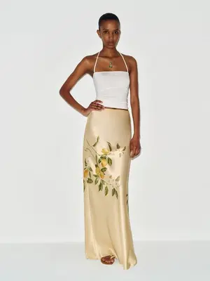 REFORMATION Bella Silk Maxi Skirt - Yellow