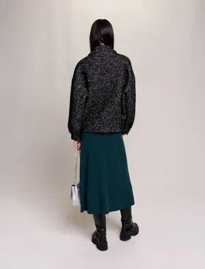 Maje Cropped Herringbone Double-breasted Coat With Faux Leather Inserts