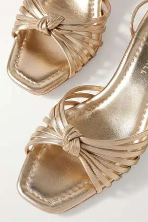 LOEFFLER RANDALL Net Sustain Olivia Knotted Metallic Leather Sandals - Gold