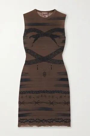 JEAN PAUL GAULTIER X Knwls Printed Stretch-knit Mini Dress - Brown