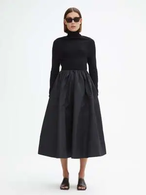 HOUSE OF DAGMAR A-lined Silk Taffeta Midi Skirt