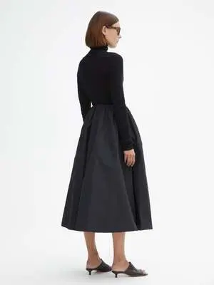 HOUSE OF DAGMAR A-lined Silk Taffeta Midi Skirt
