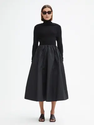 HOUSE OF DAGMAR A-lined Silk Taffeta Midi Skirt - Black