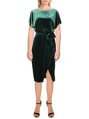 KENSIE DRESSES Womens Velvet Knee Midi Dress - Gold