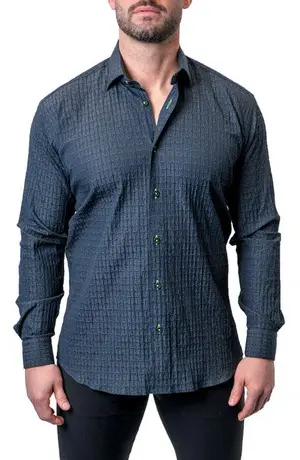 MACEOO Fibonacci Textured Lines Button-up Shirt