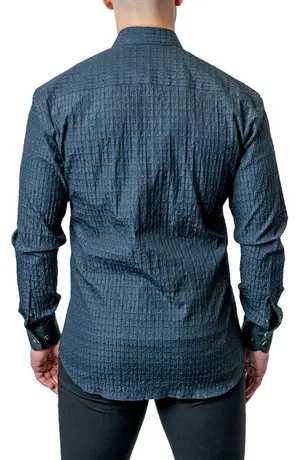 MACEOO Fibonacci Textured Lines Button-up Shirt