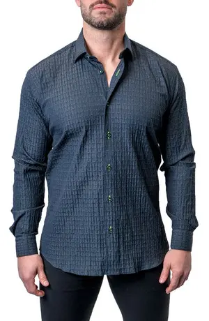 MACEOO Fibonacci Textured Lines Button-up Shirt