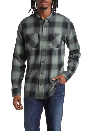 Travis Mathew Cloud Plaid Flannel Button-up Shirt Black/laurel
