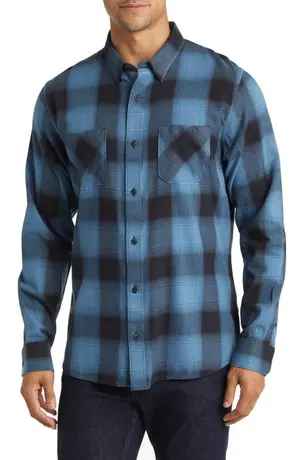 Travis Mathew Cloud Plaid Flannel Button-up Shirt Black/stellar Blue