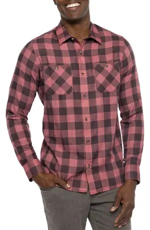 Travis Mathew Cloud Plaid Flannel Button-up Shirt Earth Red/ Black