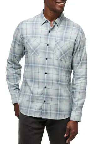 Travis Mathew Cloud Plaid Flannel Button-up Shirt Jadeite/elderberry