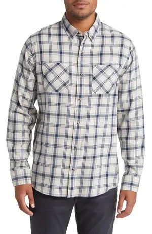 Travis Mathew Cloud Plaid Flannel Button-up Shirt Moonbeam/ Ash Blue