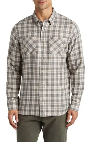 Travis Mathew Cloud Plaid Flannel Button-up Shirt Moonbeam/ Quiet Shade