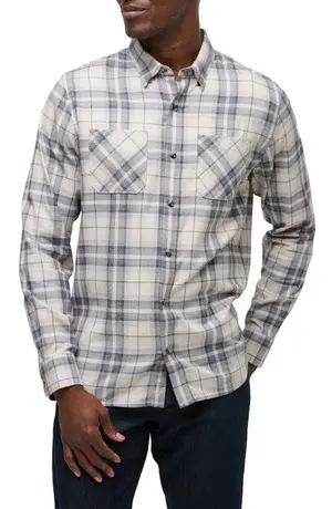 Travis Mathew Cloud Plaid Flannel Button-up Shirt Oxford Tan/plum