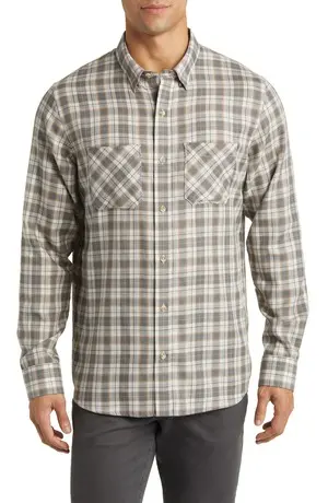 Travis Mathew Cloud Plaid Flannel Button-up Shirt Quiet Shade/ Moonbeam