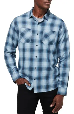 Travis Mathew Cloud Plaid Flannel Button-up Shirt Total Eclipse/ Ash Blue