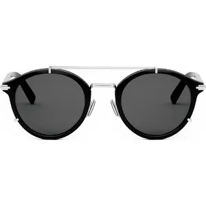 Dior Blacksuit R7u Round Sunglasses - Shiny Black / Smoke