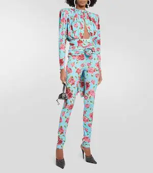 Magda Butrym Floral-appliqué Printed Leggings - Blue