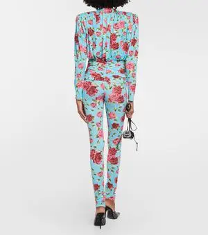 Magda Butrym Floral-appliqué Printed Leggings - Blue