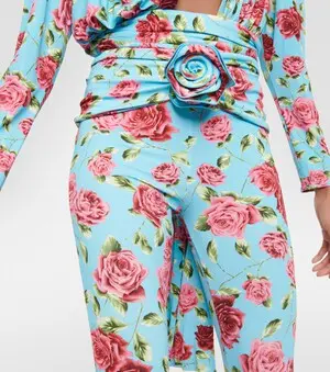 Magda Butrym Floral-appliqué Printed Leggings - Blue