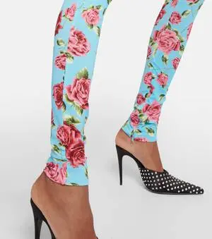 Magda Butrym Floral-appliqué Printed Leggings - Blue