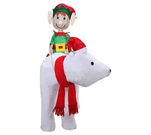 HAUTE DECOR Elf Riding Polar Bear Led Outdoor D Splay - One-color