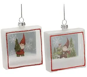 MELROSE Glass Gnome Shadow Box Ornament - One-color