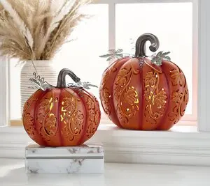 VALERIE PARR HILL As Is Set Of 2 Indoor/outdoor Illuminated Pumpkins - One-color